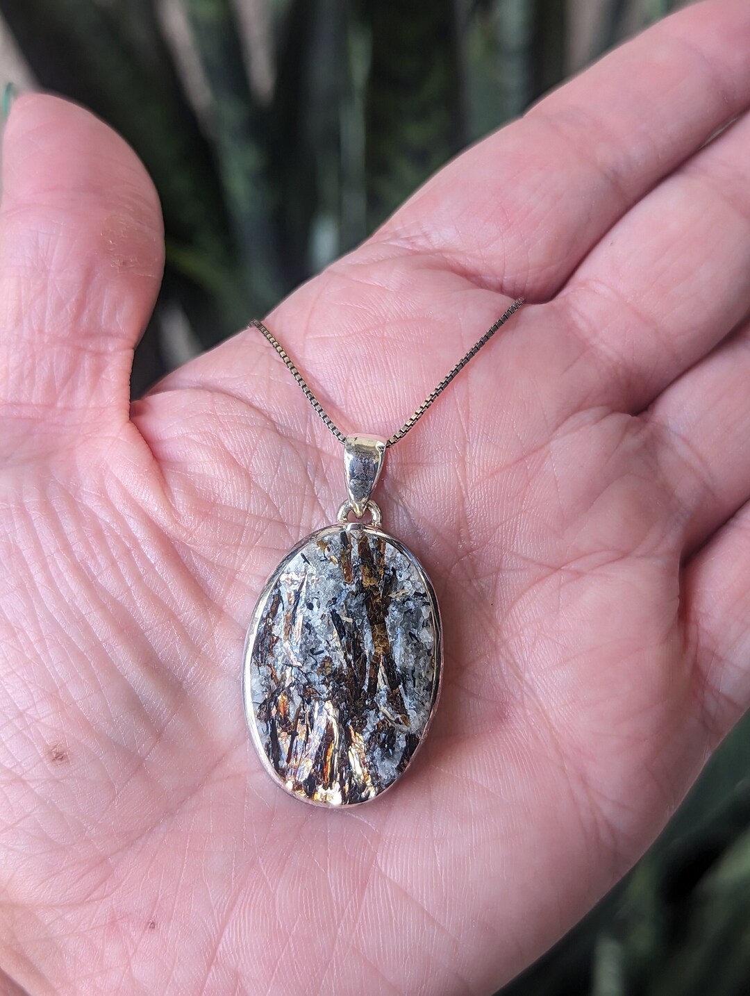 925 Sterling Silver Astrophyllite Pendant & Chain, Beautiful Raw ...