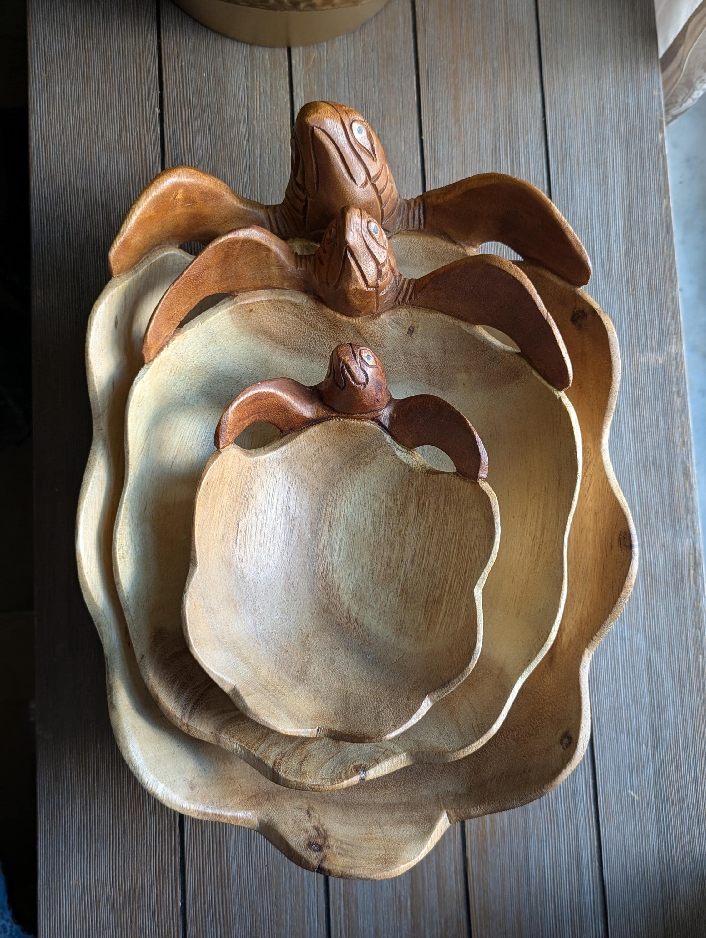 Hand Carved Wooden Turtle Bowls, Turtle Tabletop Bowls, Sea Turtle ...