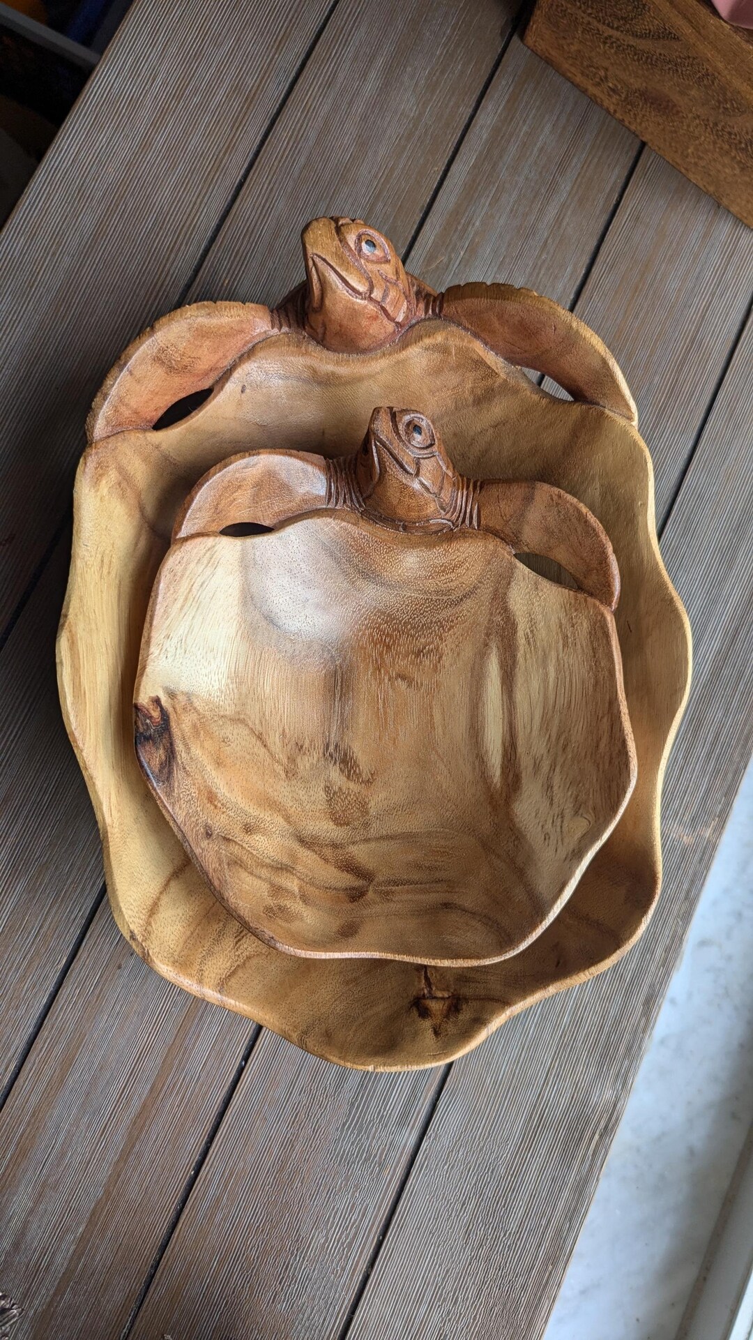 Hand Carved Wooden Turtle Bowls, Turtle Tabletop Bowls, Sea Turtle ...