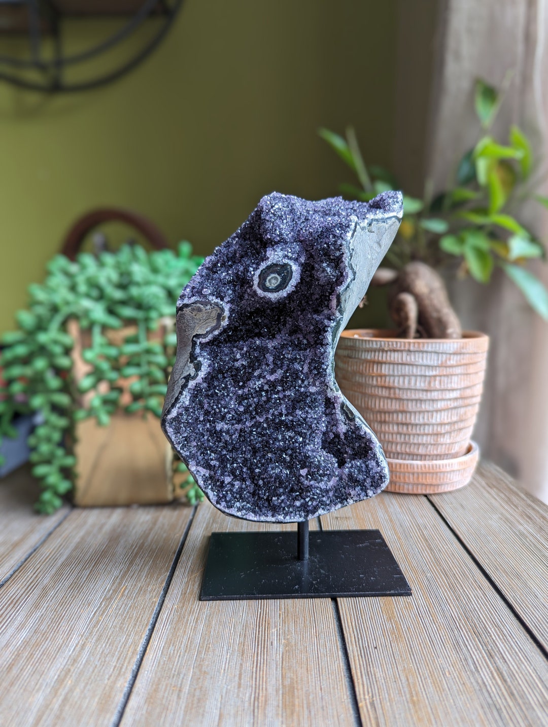 Amethyst Geode With Stalactite Eye, Dark Purple Amethyst Cluster on ...