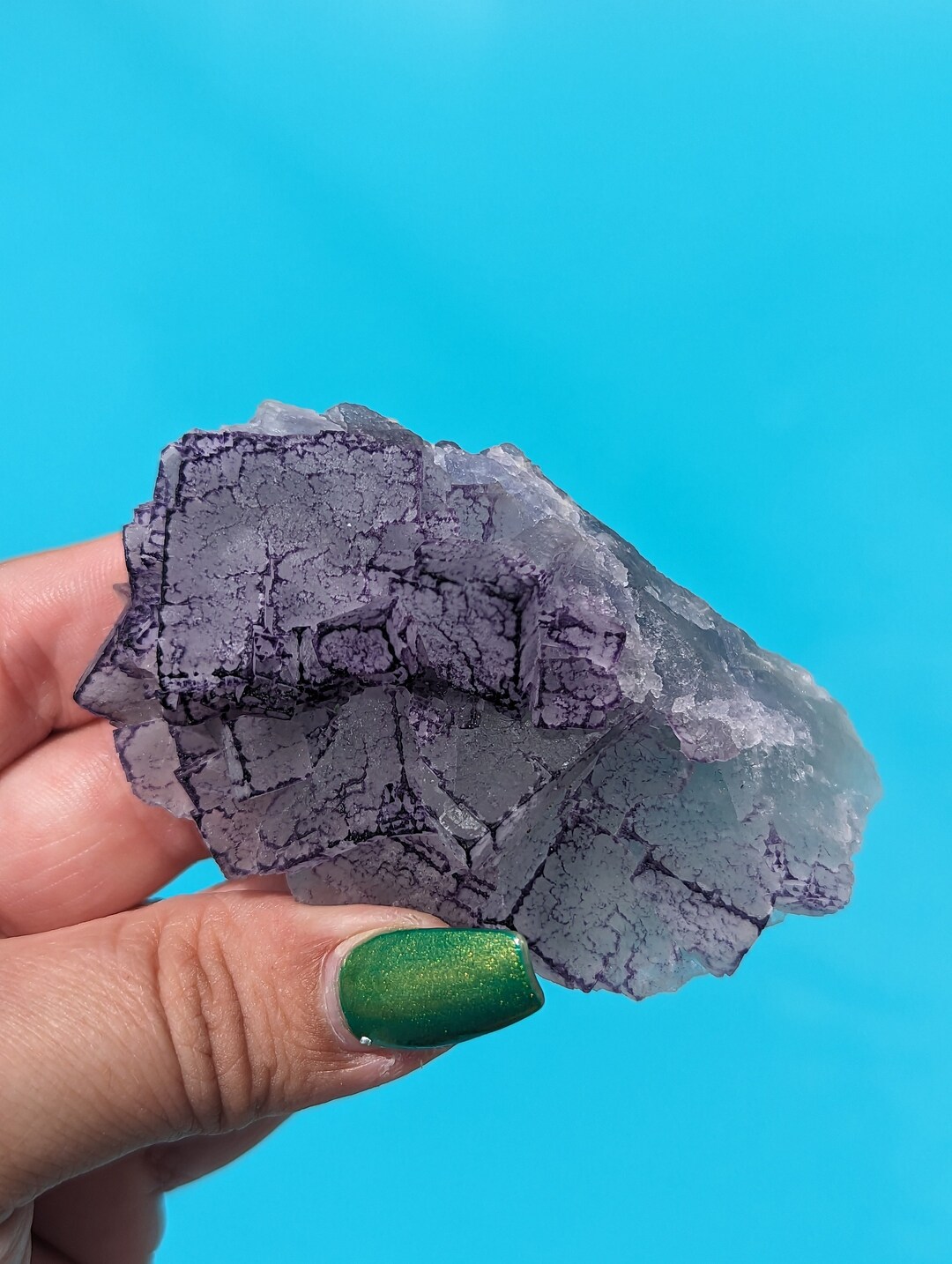 QR Code Fluorite Specimen, Bi Colored Fluorite Cube Specimen, Purple ...