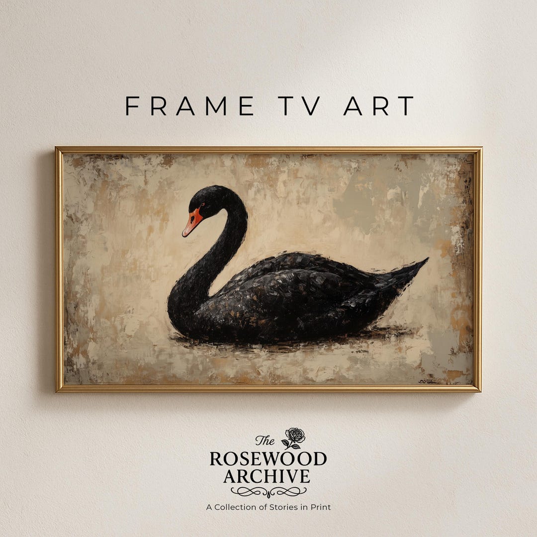 Vintage Black Swan Frame TV Art, Rustic Farmhouse Wall Decor, Neutral ...