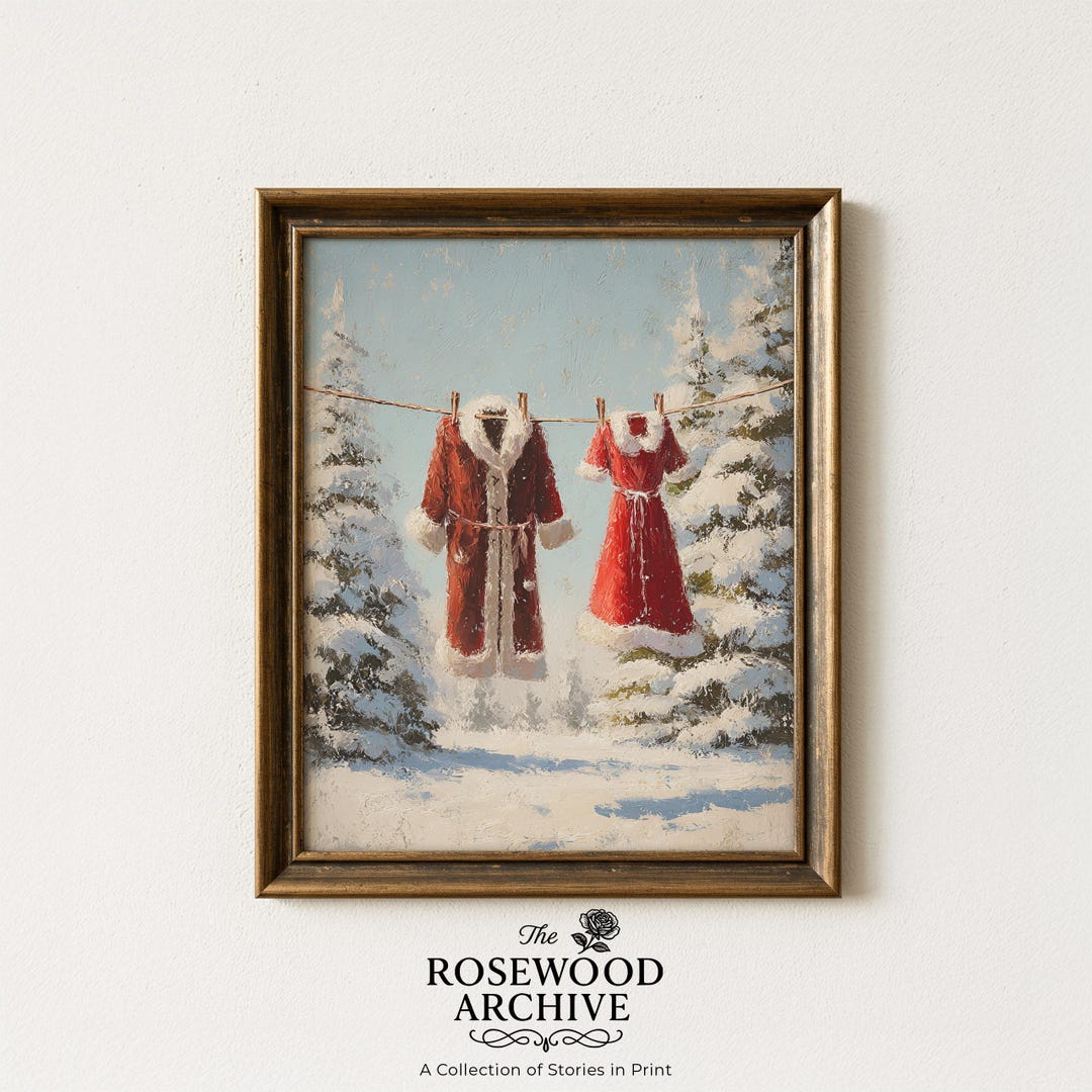 Santa Clothesline Christmas Print, Cozy Winter Digital Wall Art, Rustic ...