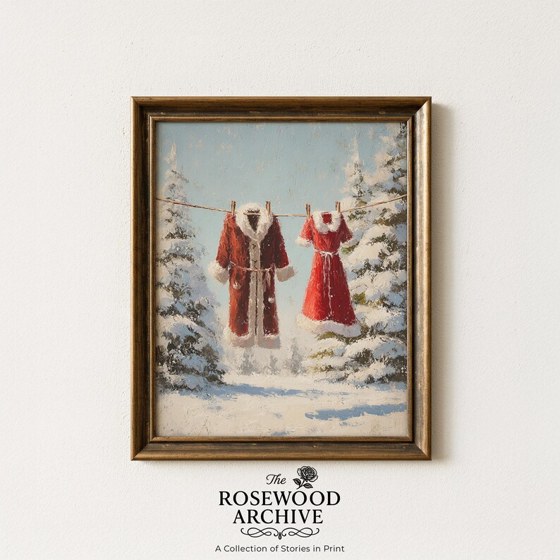 Santa Clothesline Christmas Print, Cozy Winter Digital Wall Art, Rustic ...