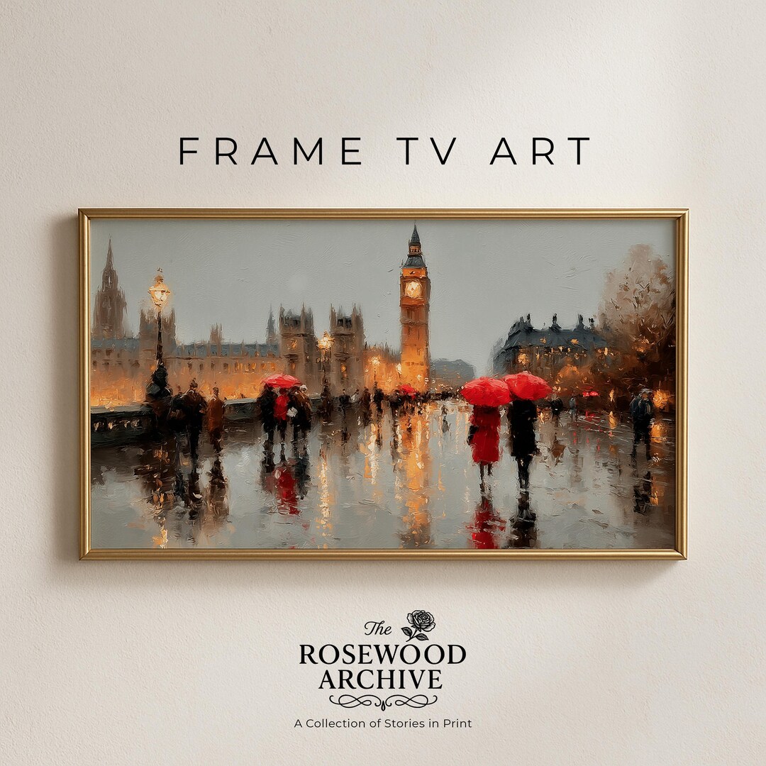 Moody London Cityscape Frame TV Art, Rainy Big Ben Landscape Painting ...