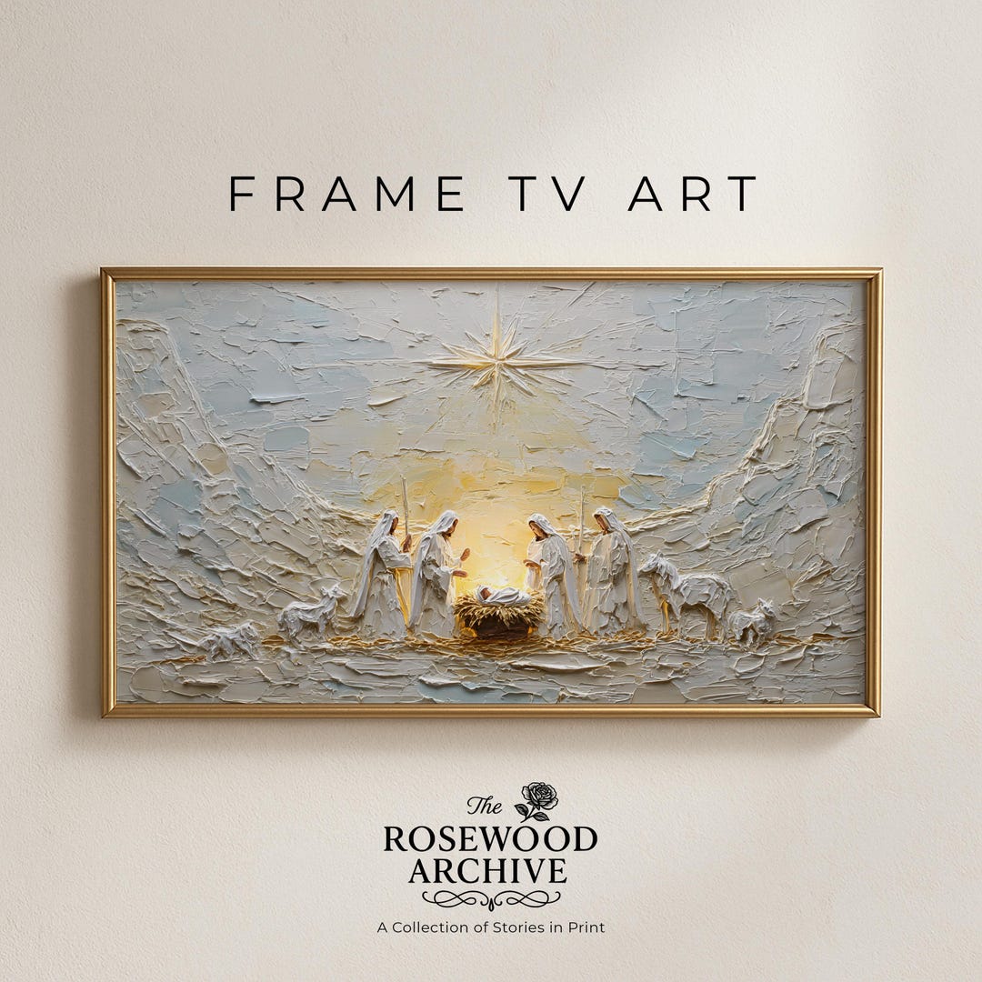 Traditional Nativity Scene Rustic Frame TV Art, Serene Birth of Christ ...