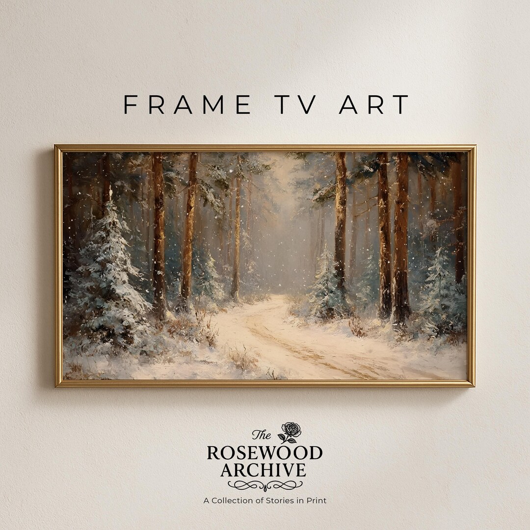 Winter Forest Landscape Frame TV Art, Moody Painterly Snowy Scene ...