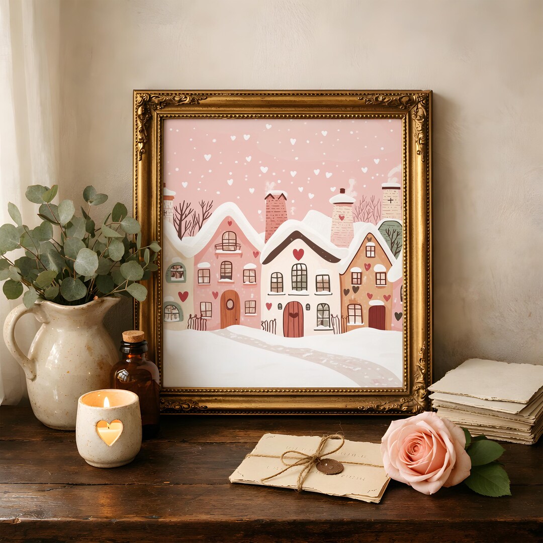 Printable Winter Village Scenes Art - Cozy Cottagecore Winter Decor ...