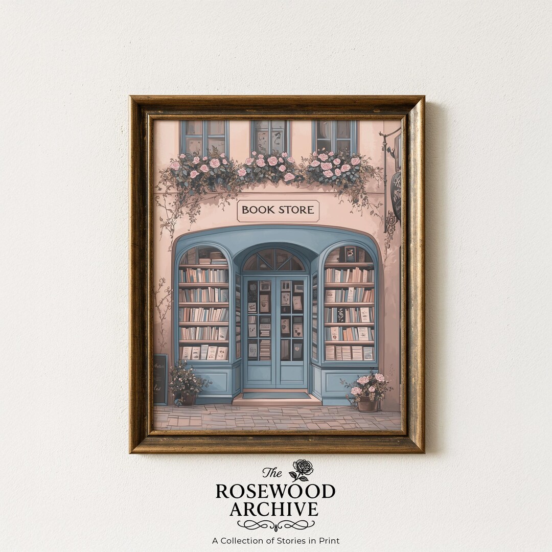 Charming Cottagecore Bookstore Print - Pastel European Facade, Vintage ...