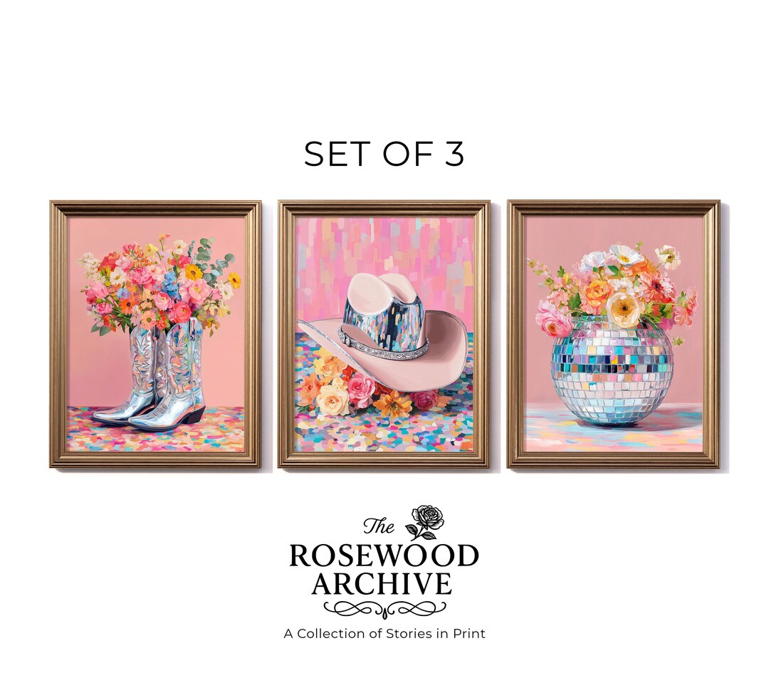 Retro Glam Western Wall Art PRINTABLE Set, Disco Cowgirl Trendy Digital ...