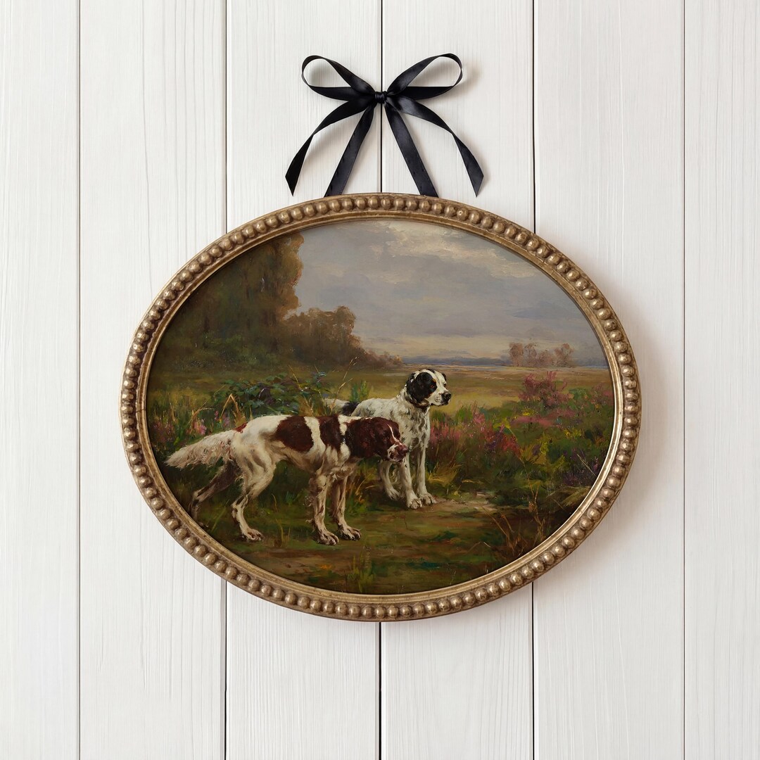 Rustic English Setters in Landscape - Classic Country Dog Art, Muted ...