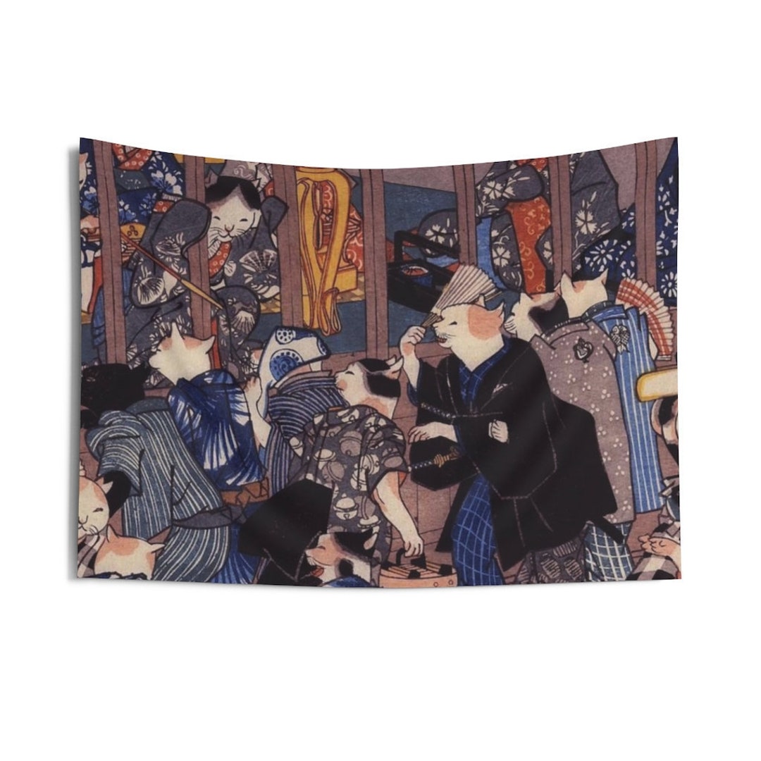 Cat Tapestry Japanese Tapestry Aesthetic Wall Art Feline Tapestry Asian ...