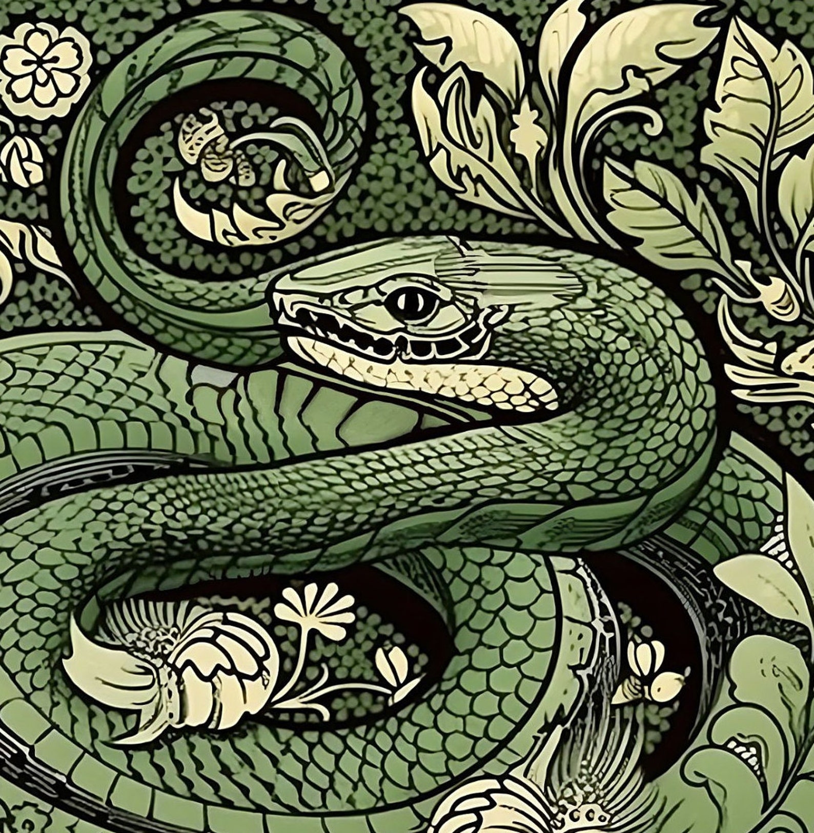 Enchanted Forest Snake Pillow Case William Morris Inspired Floral ...