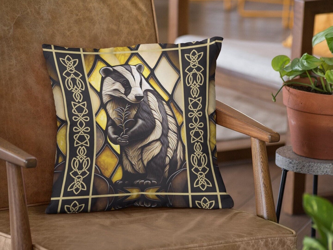 Dark Cottagecore Stained Glass Badger Throw Pillow Cases 20x20 / Gothic ...