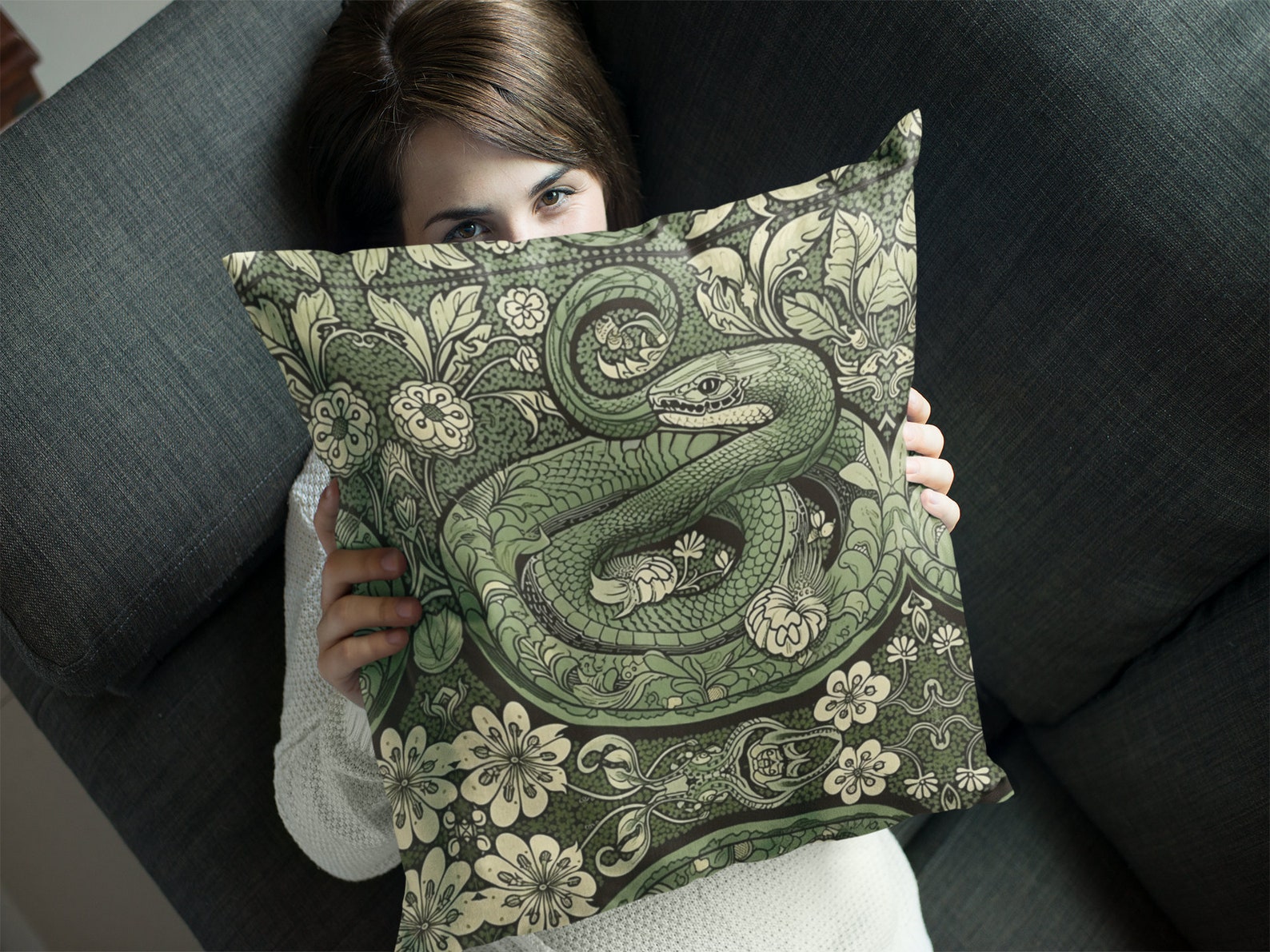 Enchanted Forest Snake Pillow Case William Morris Inspired Floral ...