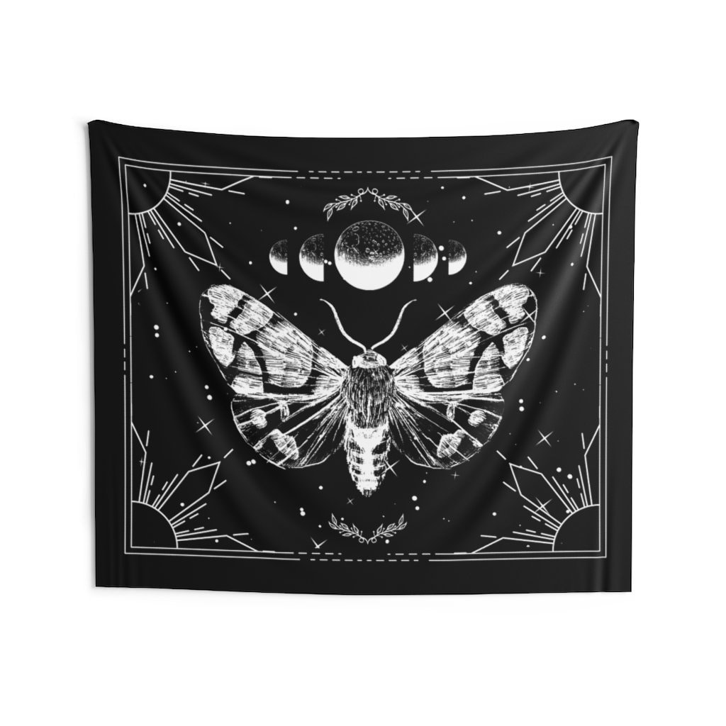 Moth Tapestry Dark Gift Moon Tapestry Goth Tapestry Hippie - Etsy