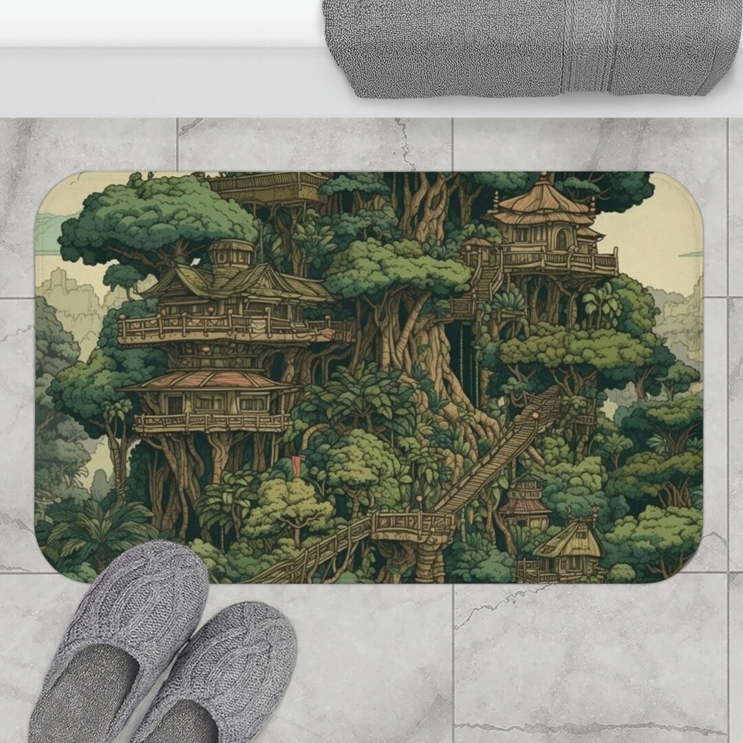 Green Bath Mat Treehouse Jungle Bathroom Mat Forestcore Bathroom Decor ...