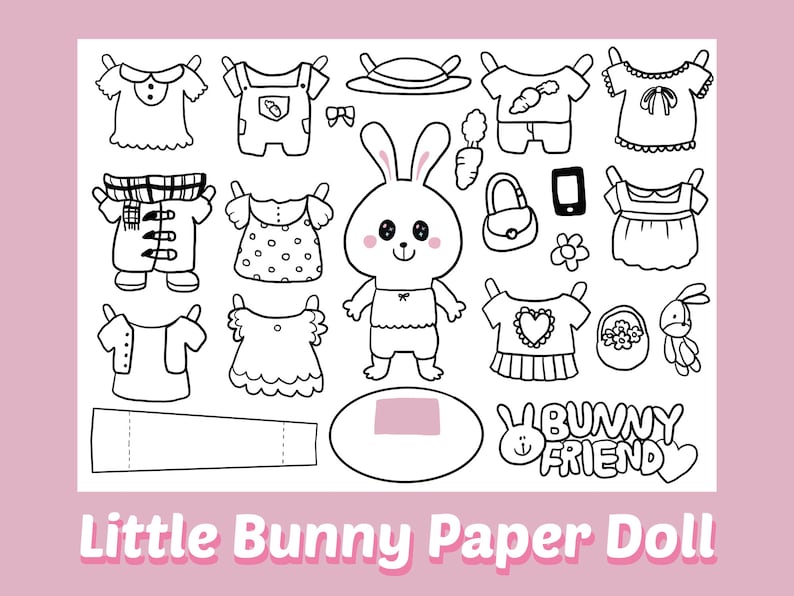 Cute Bunny Printable Paper Doll,digital Download,coloring Paper Doll ...