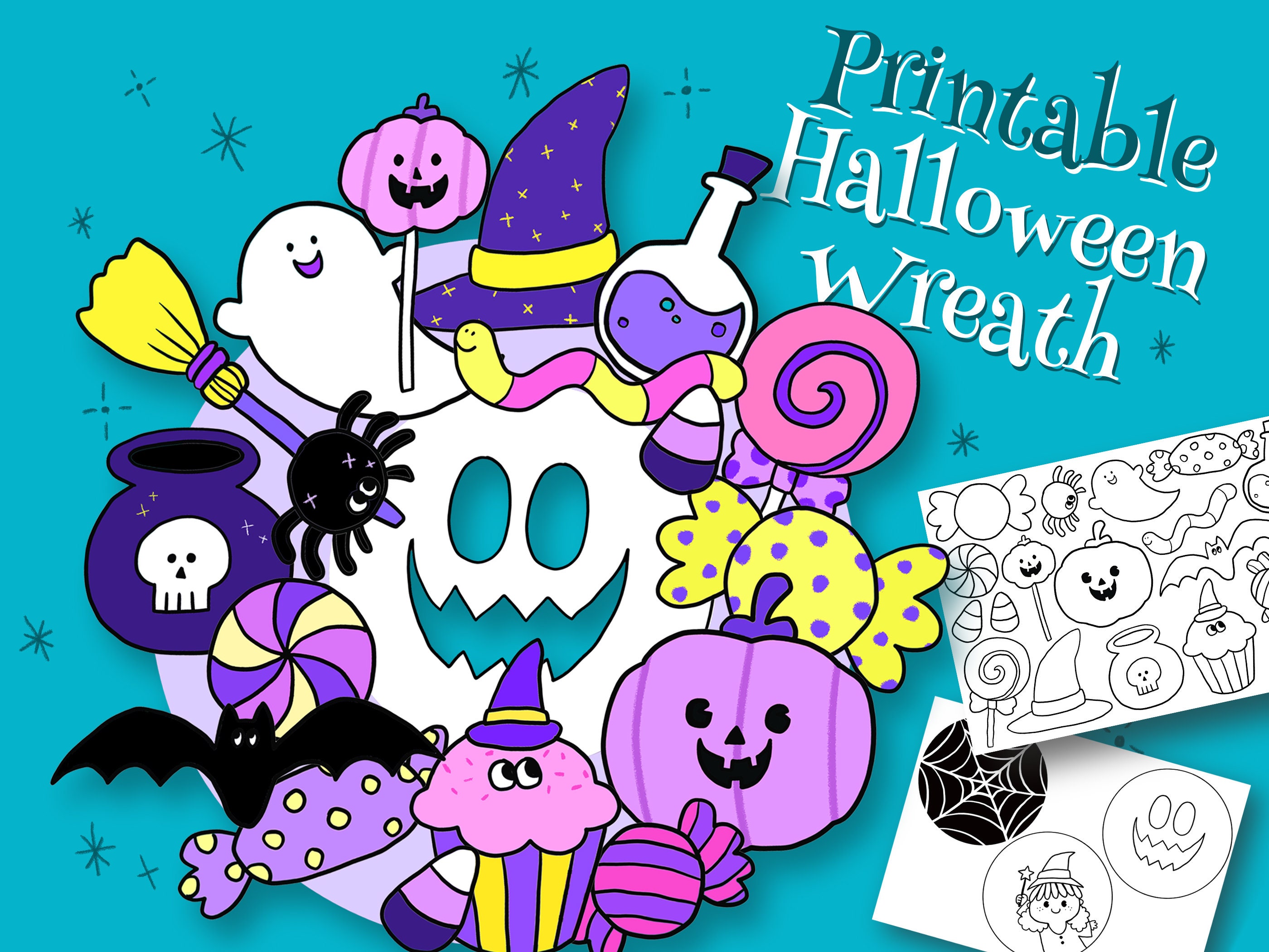 DIY Halloween Printable Wreath,kids Craft,halloween Coloring,pumpkin ...