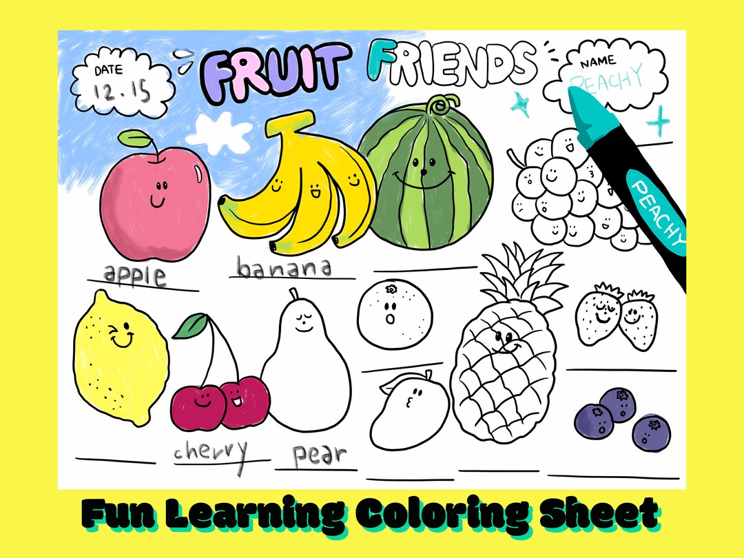 Cute Fruit Kids Coloring Page,children Activity,birthday Activity,kids ...