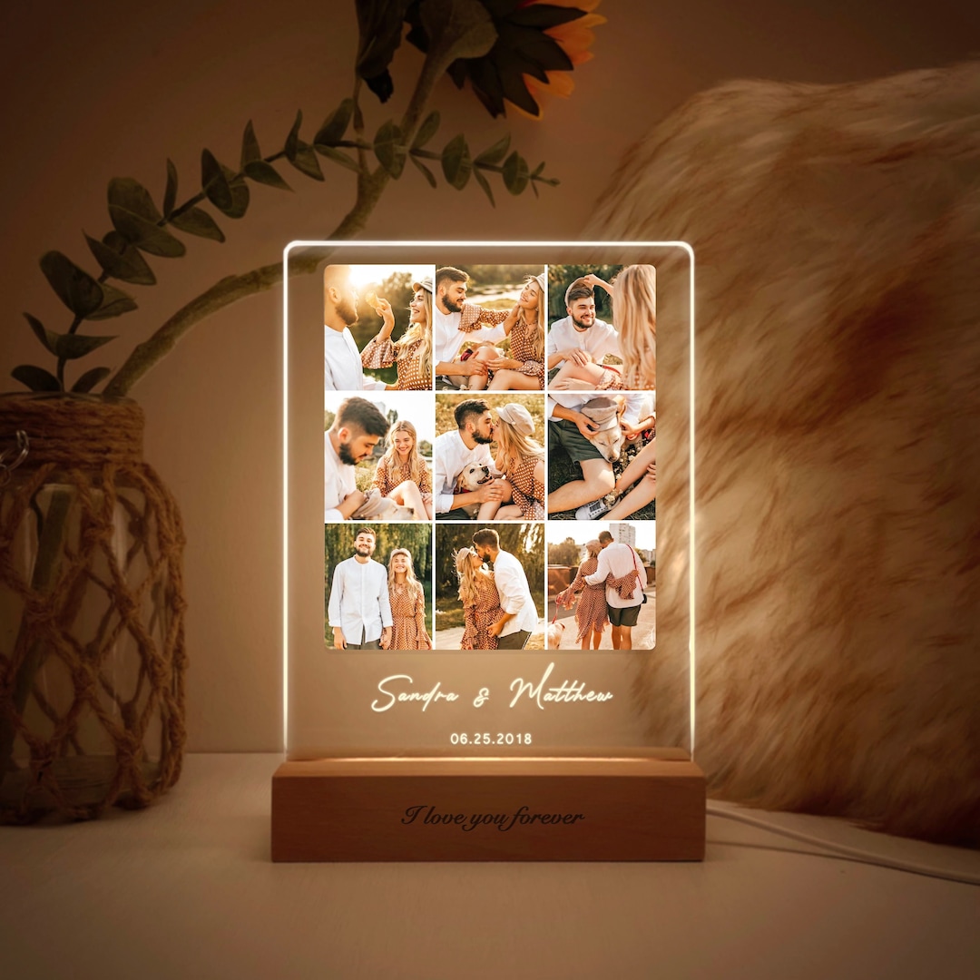 Custom Photo Collage LED Light, Engagement Frames, Newly Engaged Gift ...