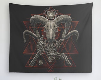 Home Décor Wall Hangings Home & Living Skeleton Baphomet Wall Tapestry ...