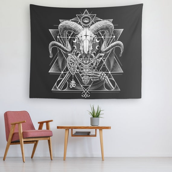 Home Décor Wall Hangings Home & Living Skeleton Baphomet Wall Tapestry ...