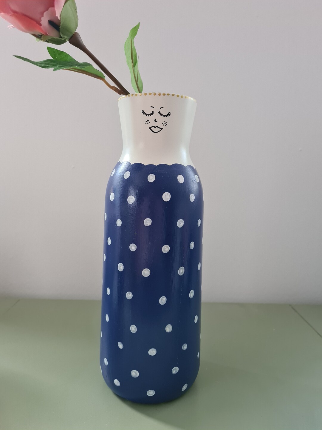 Blue Polka Dot Hand Painted LADY VASE Flower Vase - Etsy UK