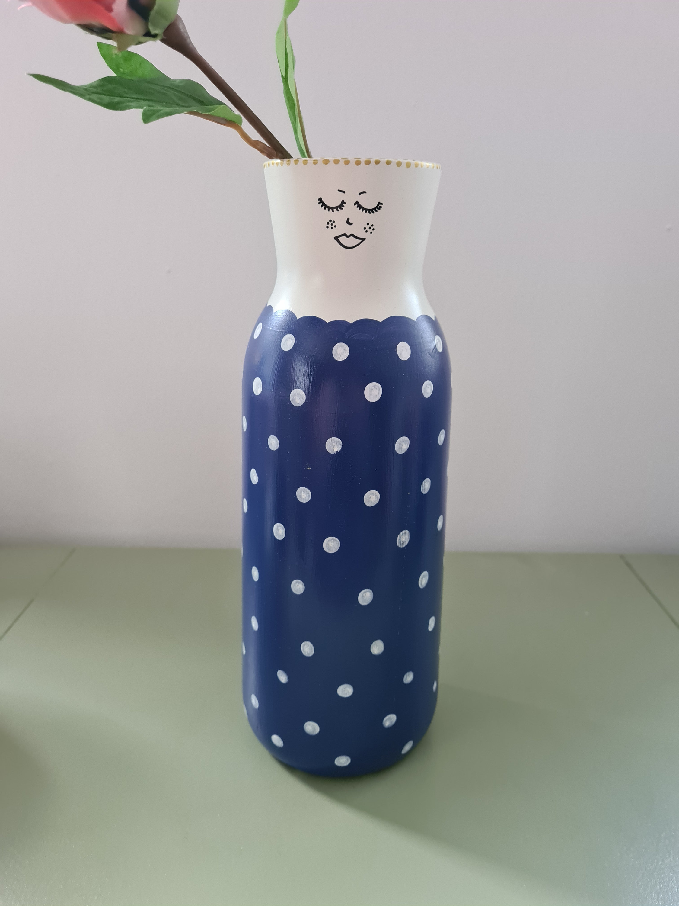 Blue Polka Dot Hand Painted LADY VASE Flower Vase - Etsy UK