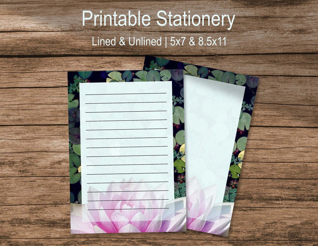 Printable Water Lily Stationery Lined and Unlined - Etsy