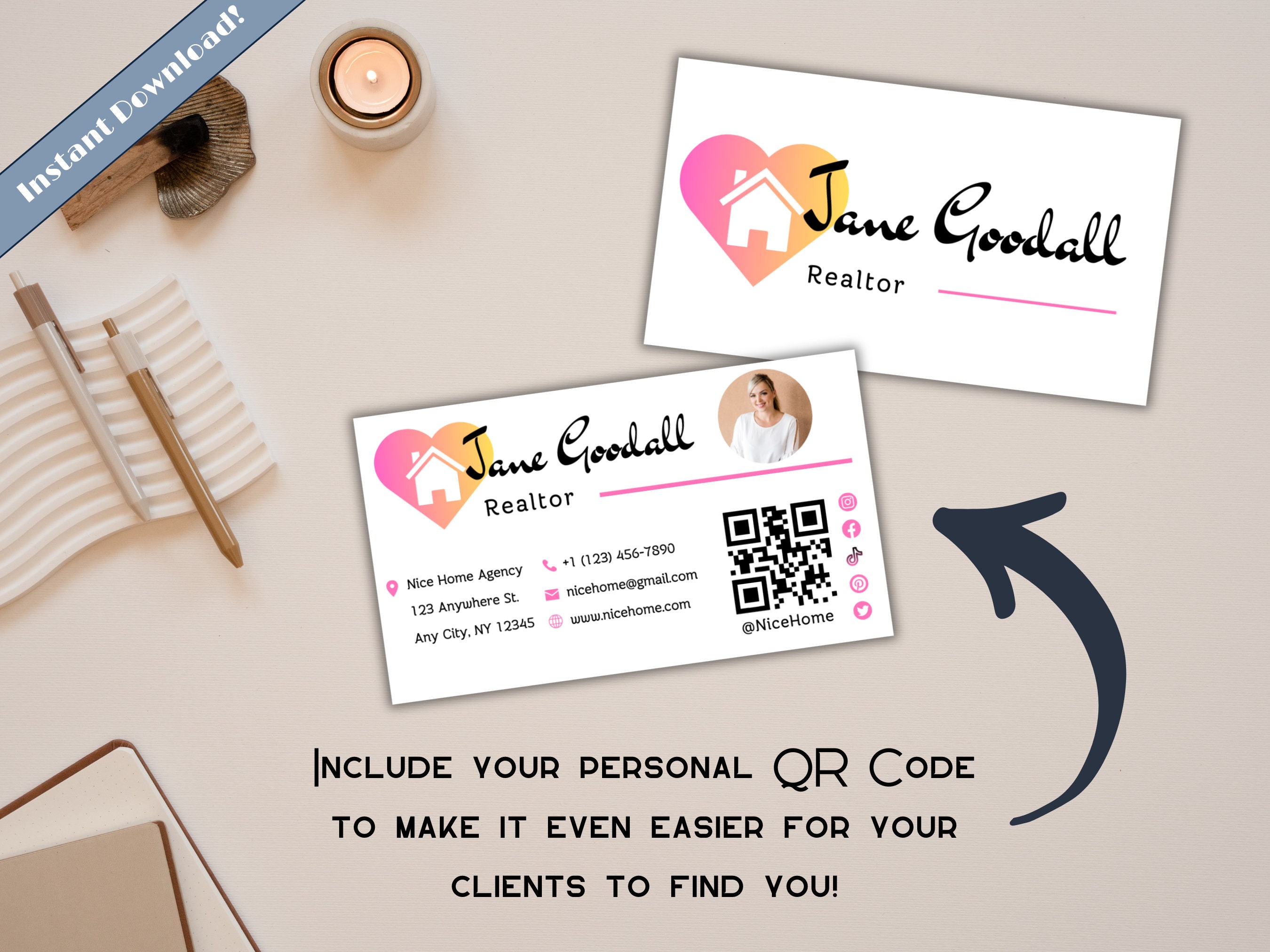 EDITABLE Real Estate Business Card Template, Printable and Digital ...