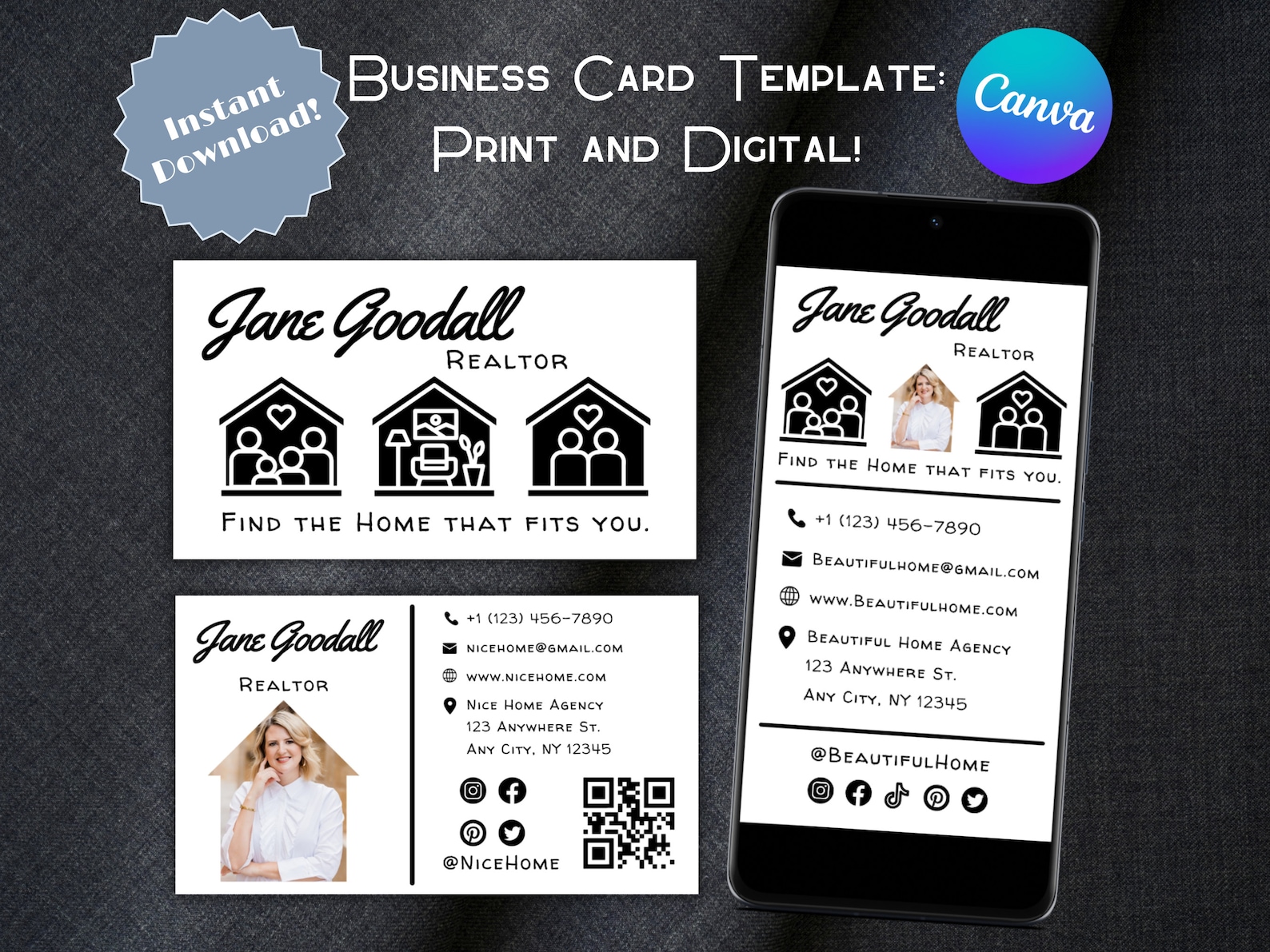 EDITABLE Real Estate Business Card Template Printable and - Etsy