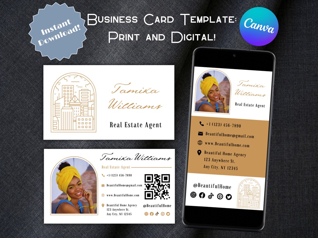 EDITABLE Real Estate Business Card Template, Printable and Digital ...