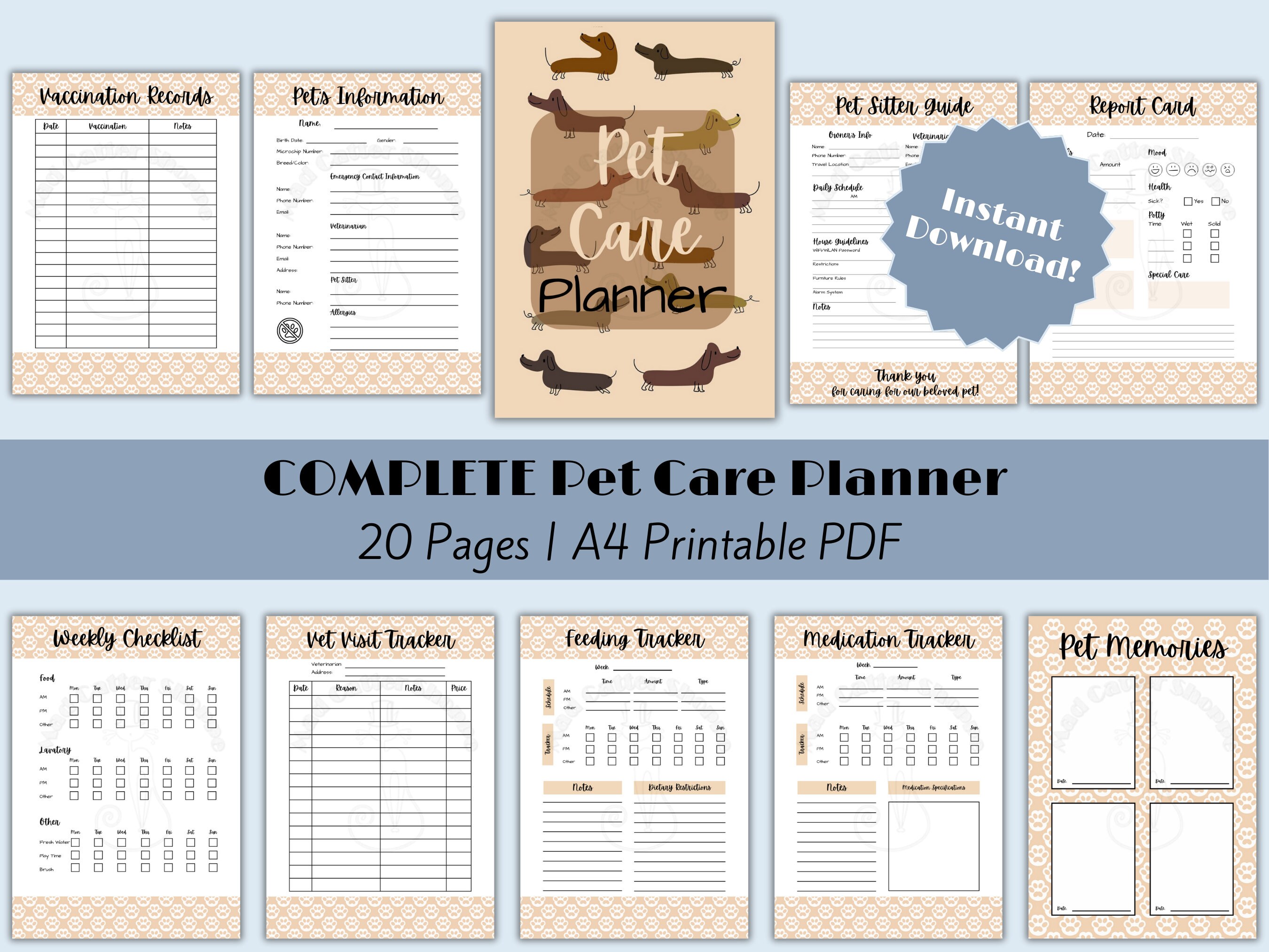 Complete Pet Care Planner Printable Dog Care Tracker Pet - Etsy