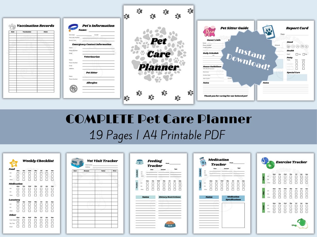 Complete Pet Care Planner Printable Dog and Cat Care Tracker Pet Health ...