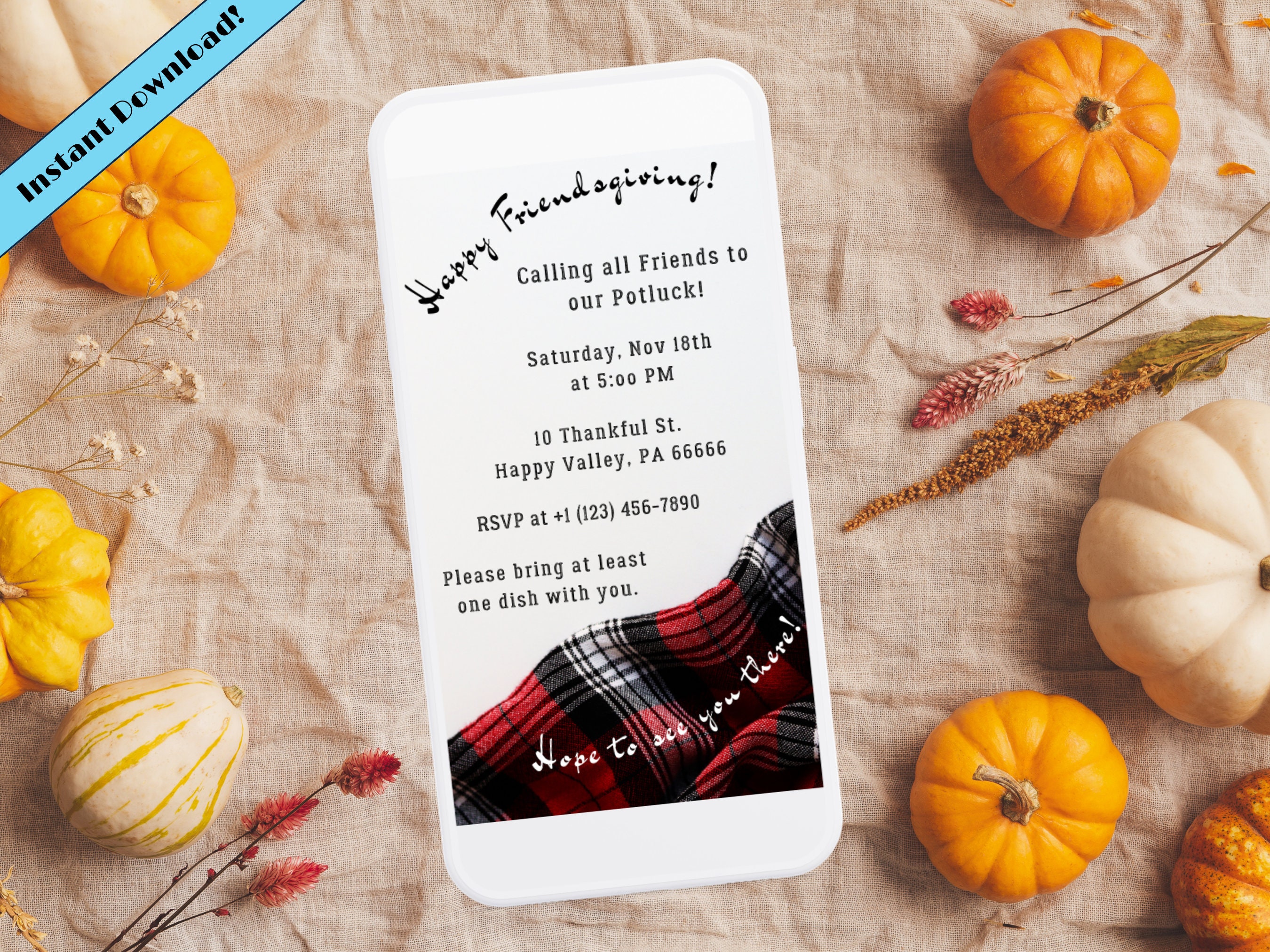 EDITABLE Friendsgiving Party Invitation Flannel Friends - Etsy