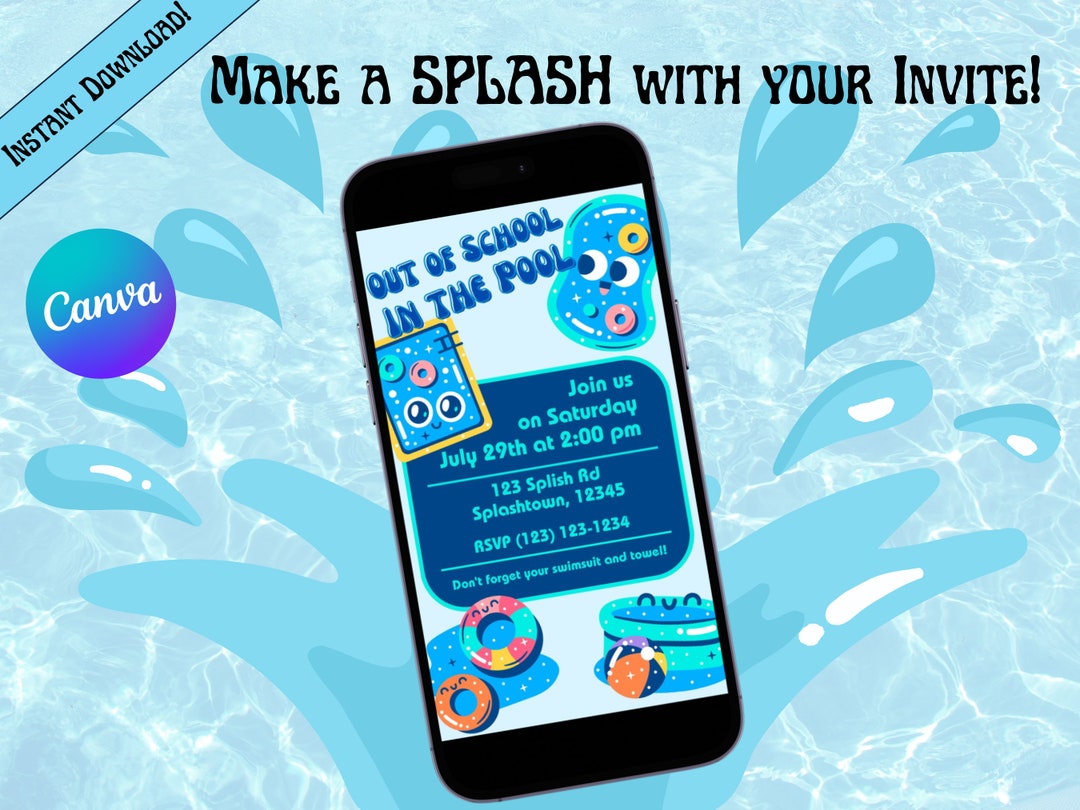 EDITABLE Pool Party Invite Kawaii Cute Vibes Summer Invitation for Kid ...