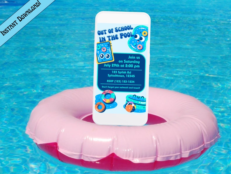 EDITABLE Pool Party Invite Kawaii Cute Vibes Summer Invitation for Kid ...