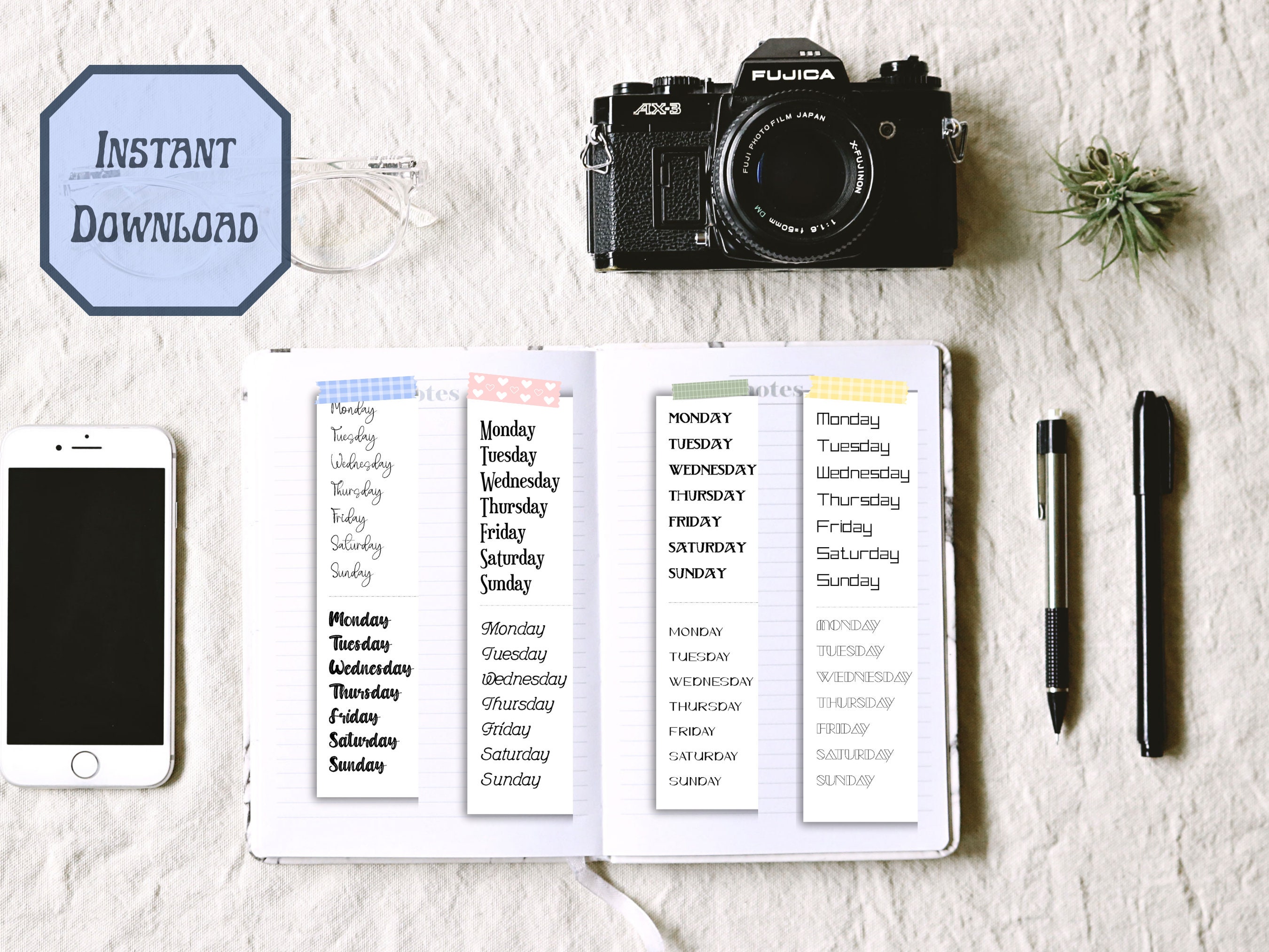 Days of the Week Printable Bullet Journal Variety Pack Instant Download ...