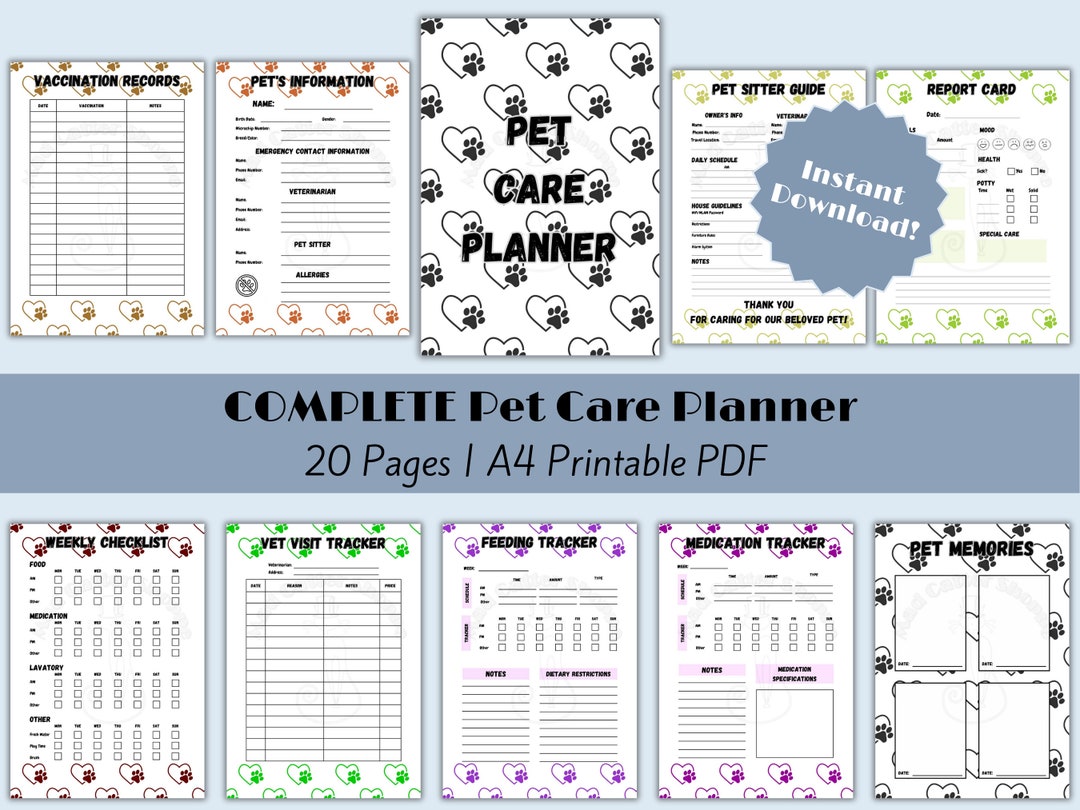 Complete Pet Care Planner Printable Dog and Cat Care Tracker Pet Health ...