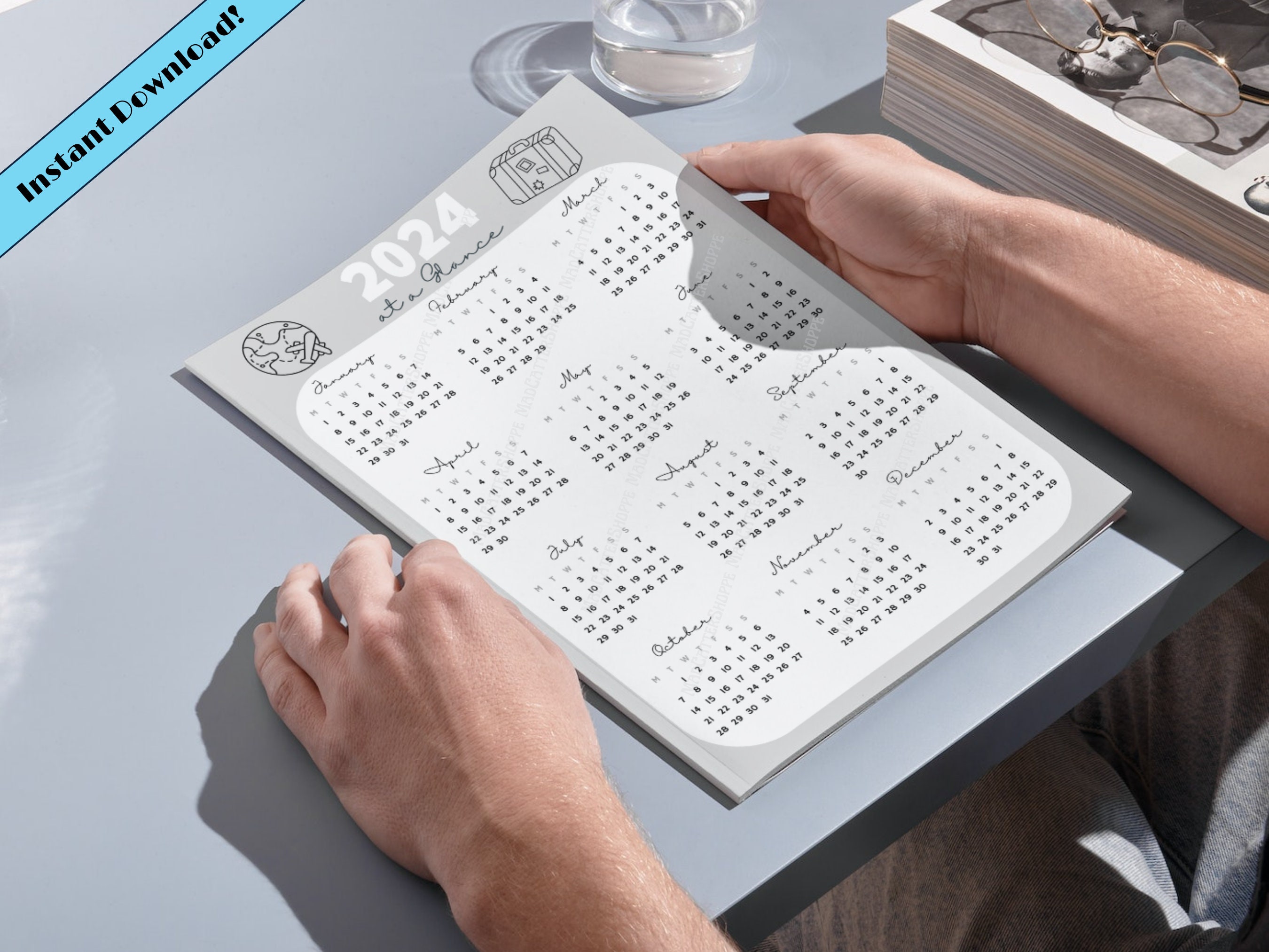 2024 Yearly Calendars Printable Pack Travel Planner Year Overview ...