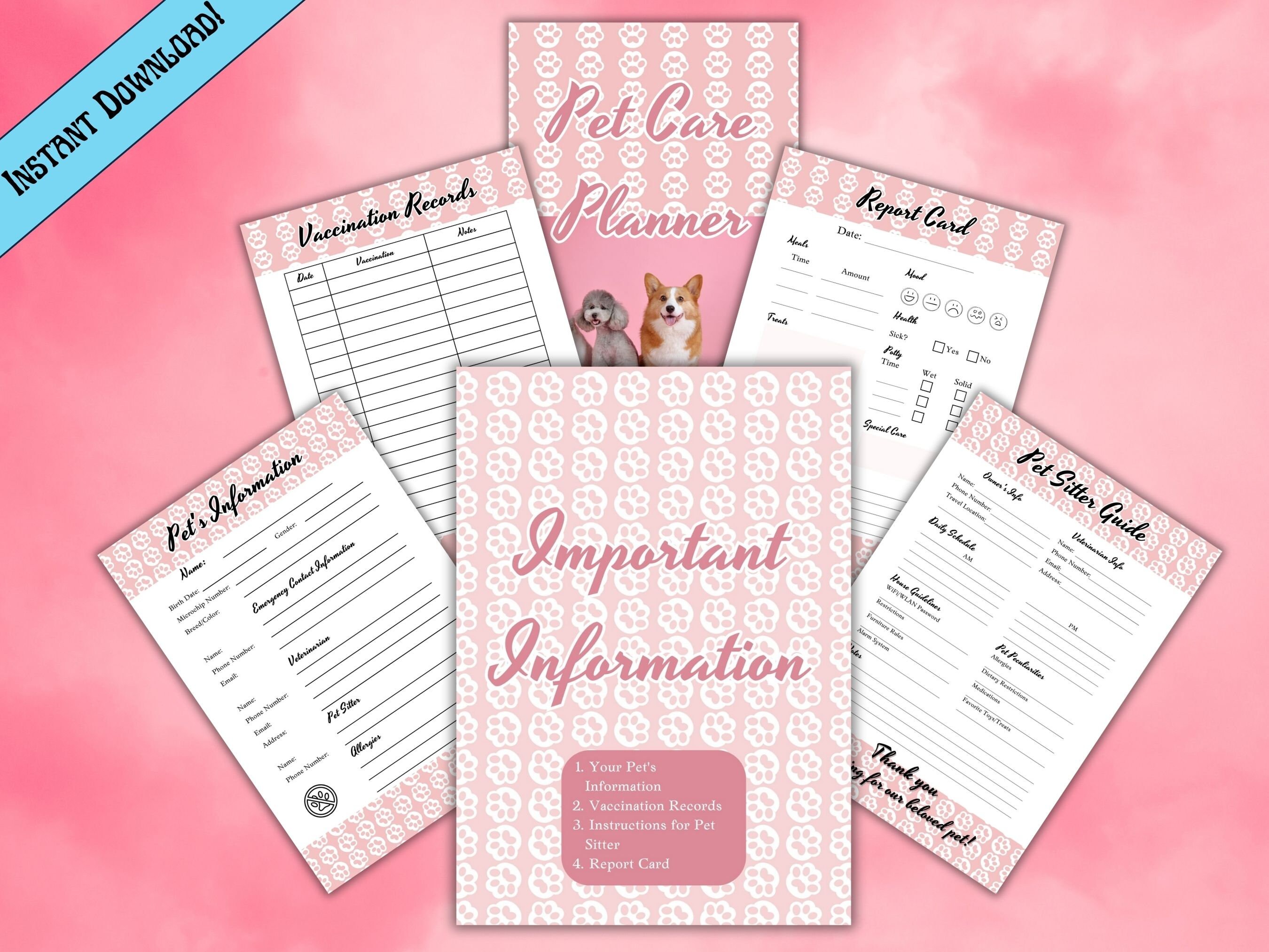 Complete Pet Care Planner Printable Dog and Cat Care Tracker Pet Health ...