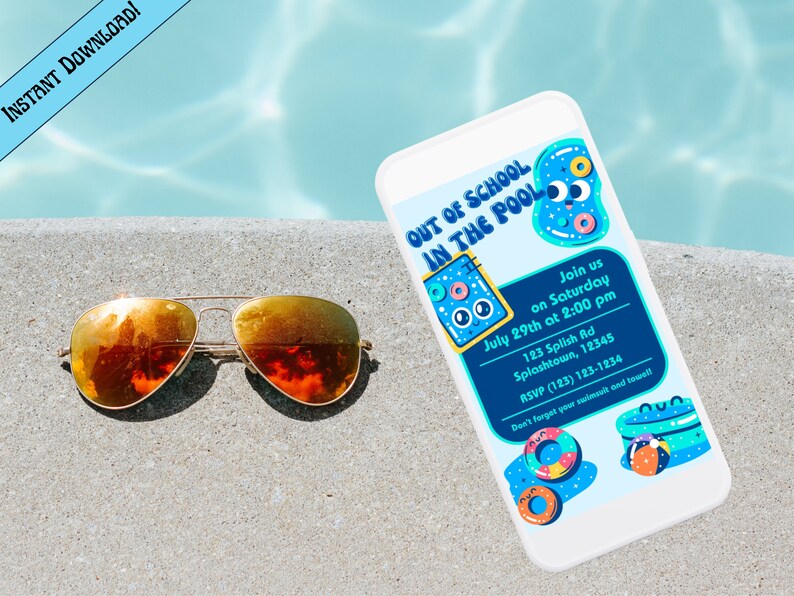 EDITABLE Pool Party Invite Kawaii Cute Vibes Summer Invitation for Kid ...