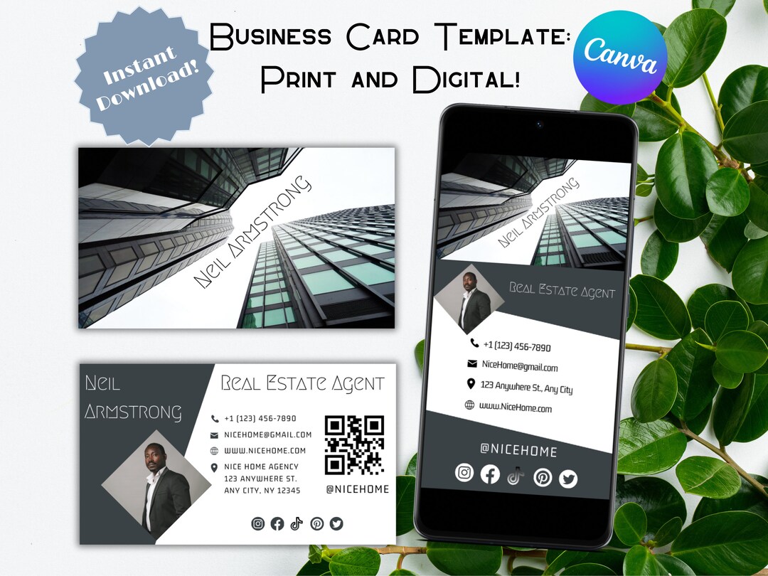 EDITABLE Real Estate Business Card Template, Printable and Digital ...