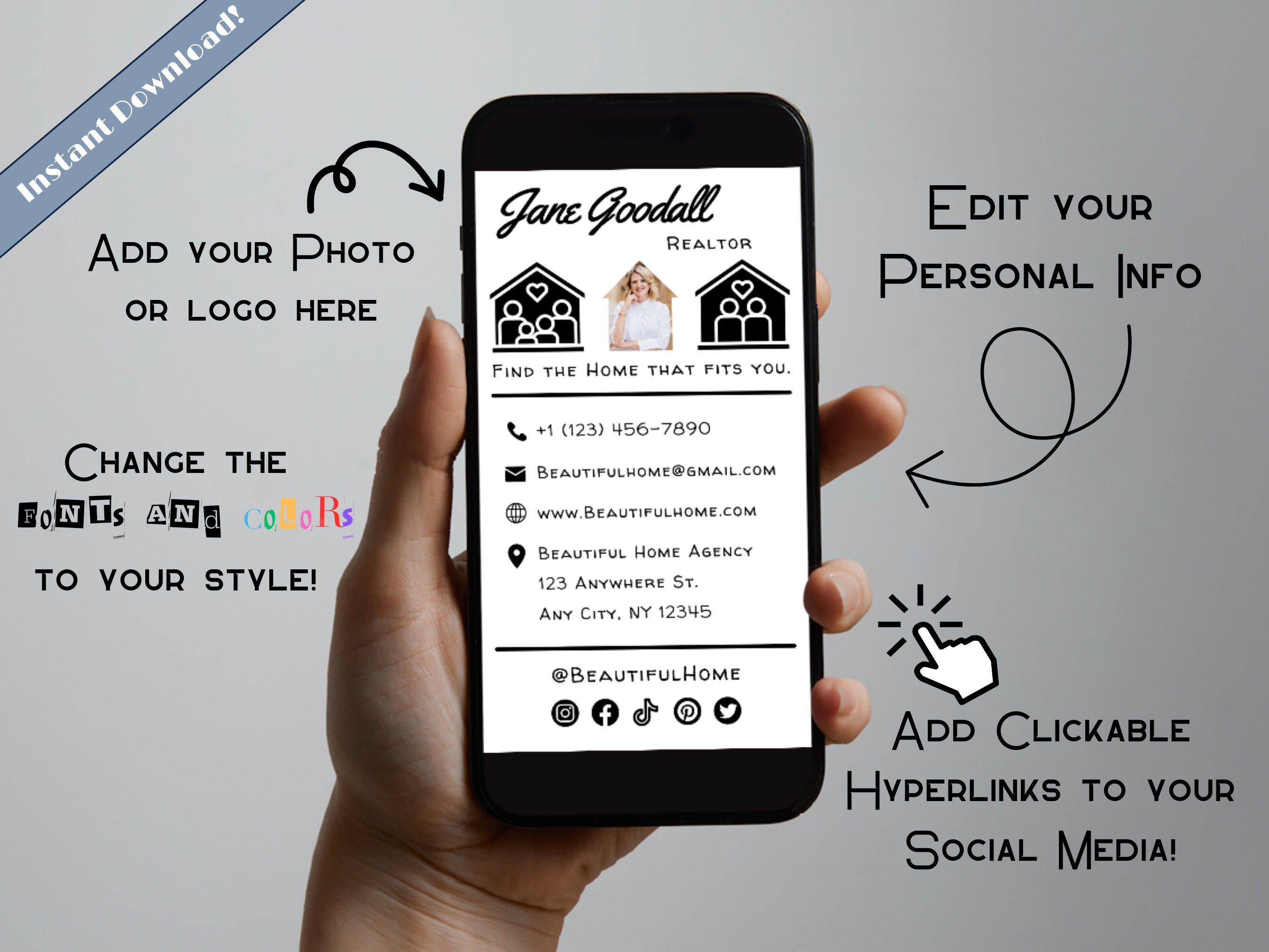 EDITABLE Real Estate Business Card Template Printable and - Etsy