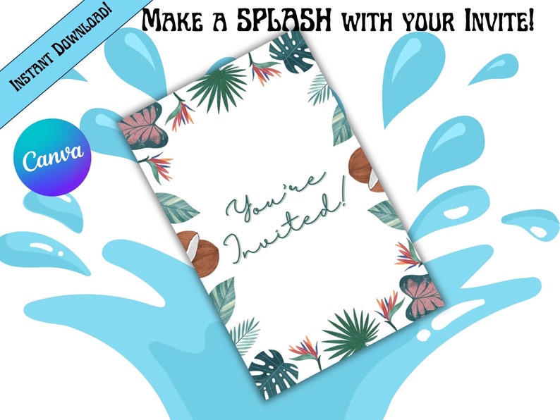 PRINTABLE Pool Party Invite Tropical Pink Summer Invitation - Etsy