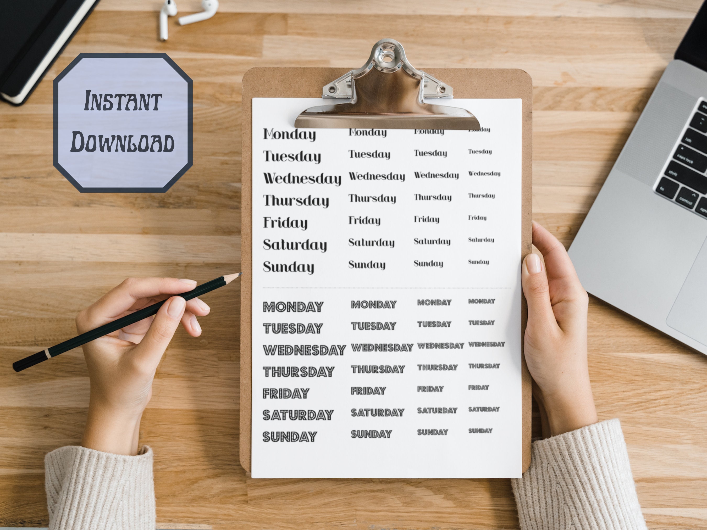 Days of the Week Printable Bullet Journal Variety Pack Instant Download ...