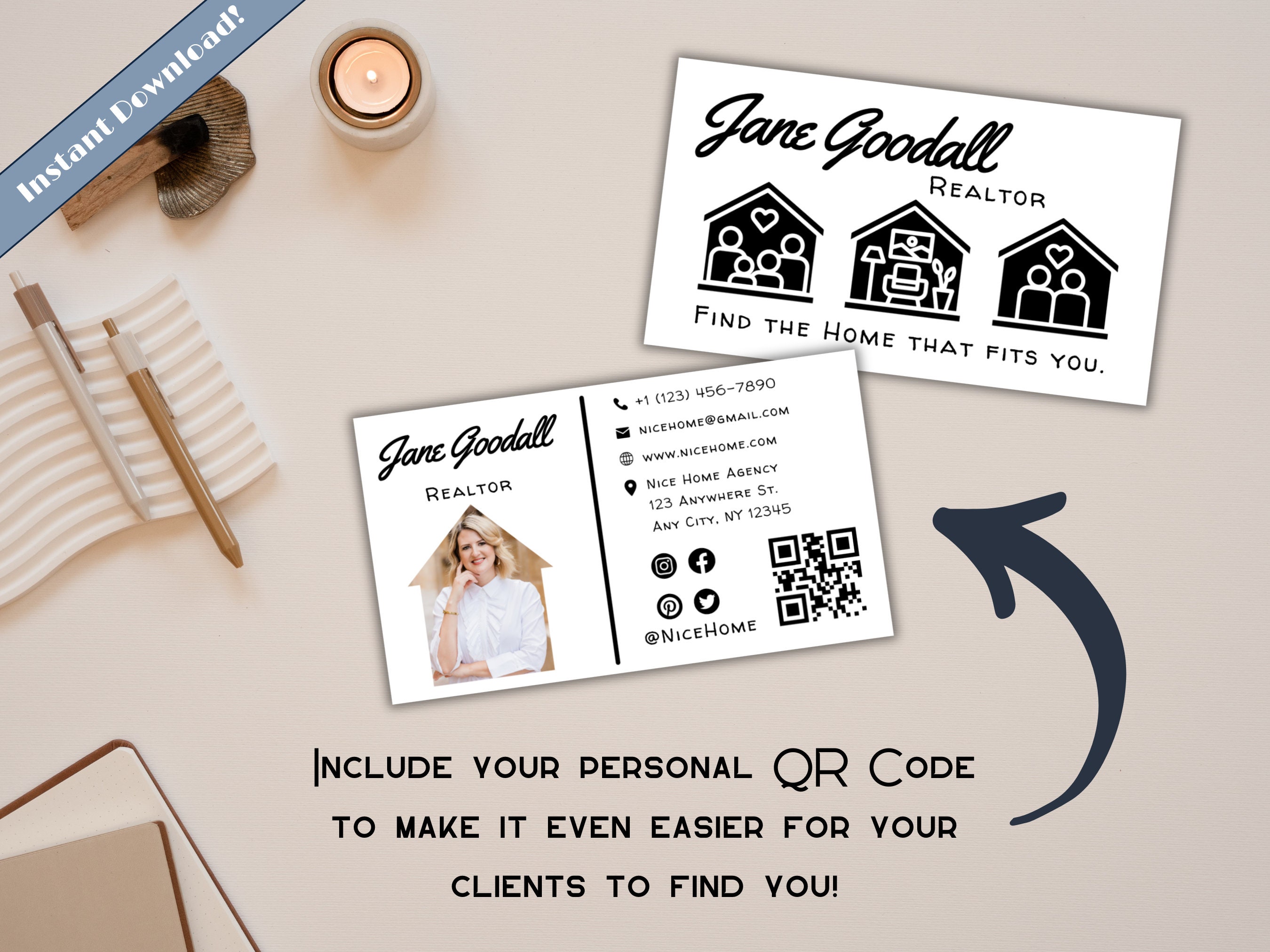 EDITABLE Real Estate Business Card Template Printable and - Etsy