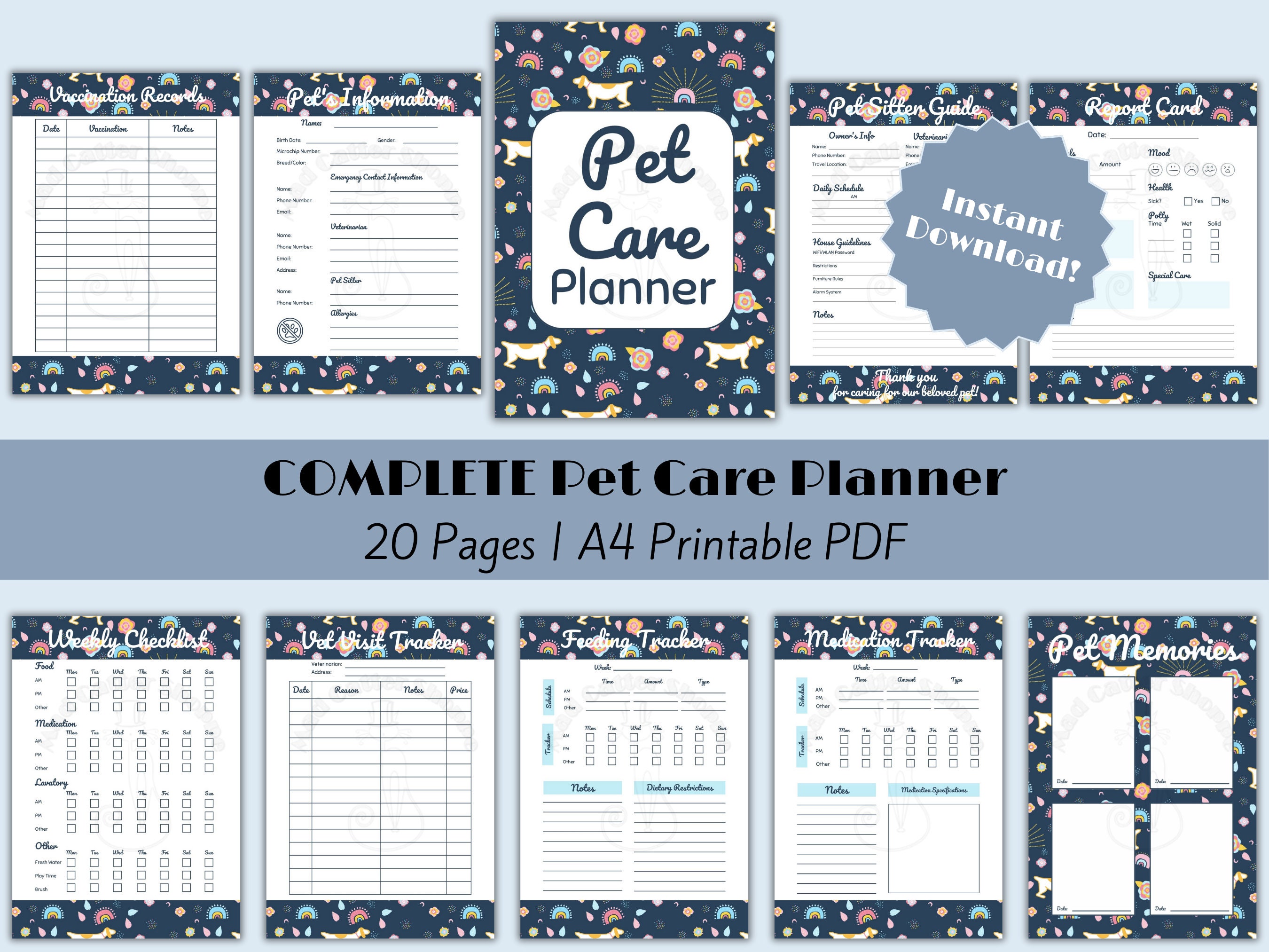 Complete Pet Care Planner Printable Dog and Cat Care Tracker, Pet ...