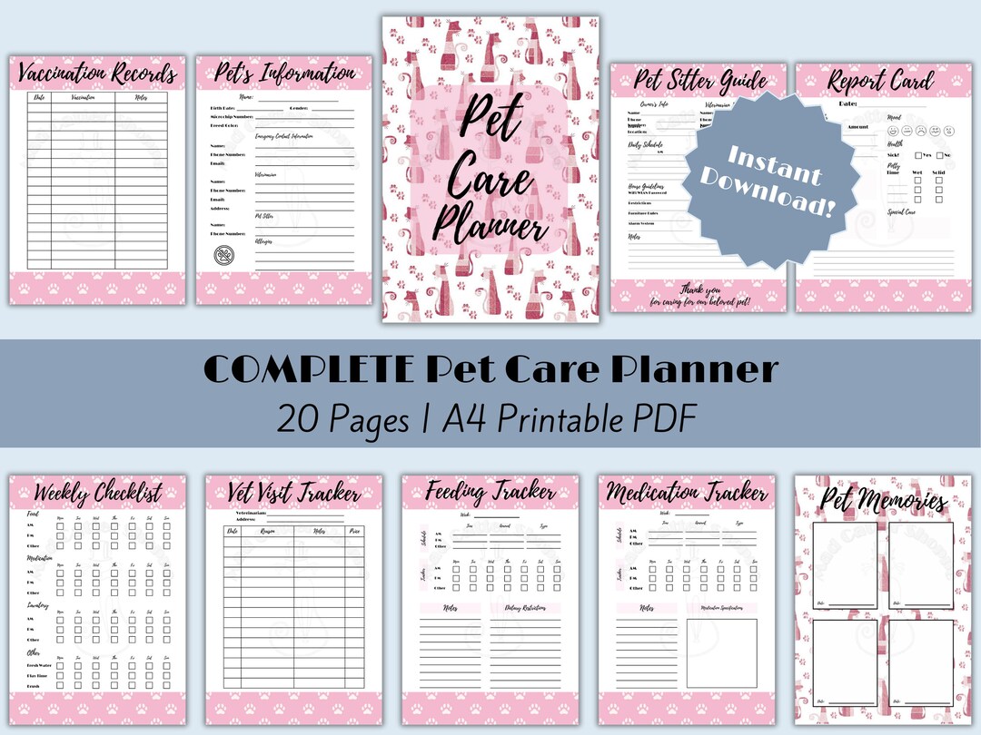 Complete Pet Care Planner Printable Dog and Cat Care Tracker, Pet ...
